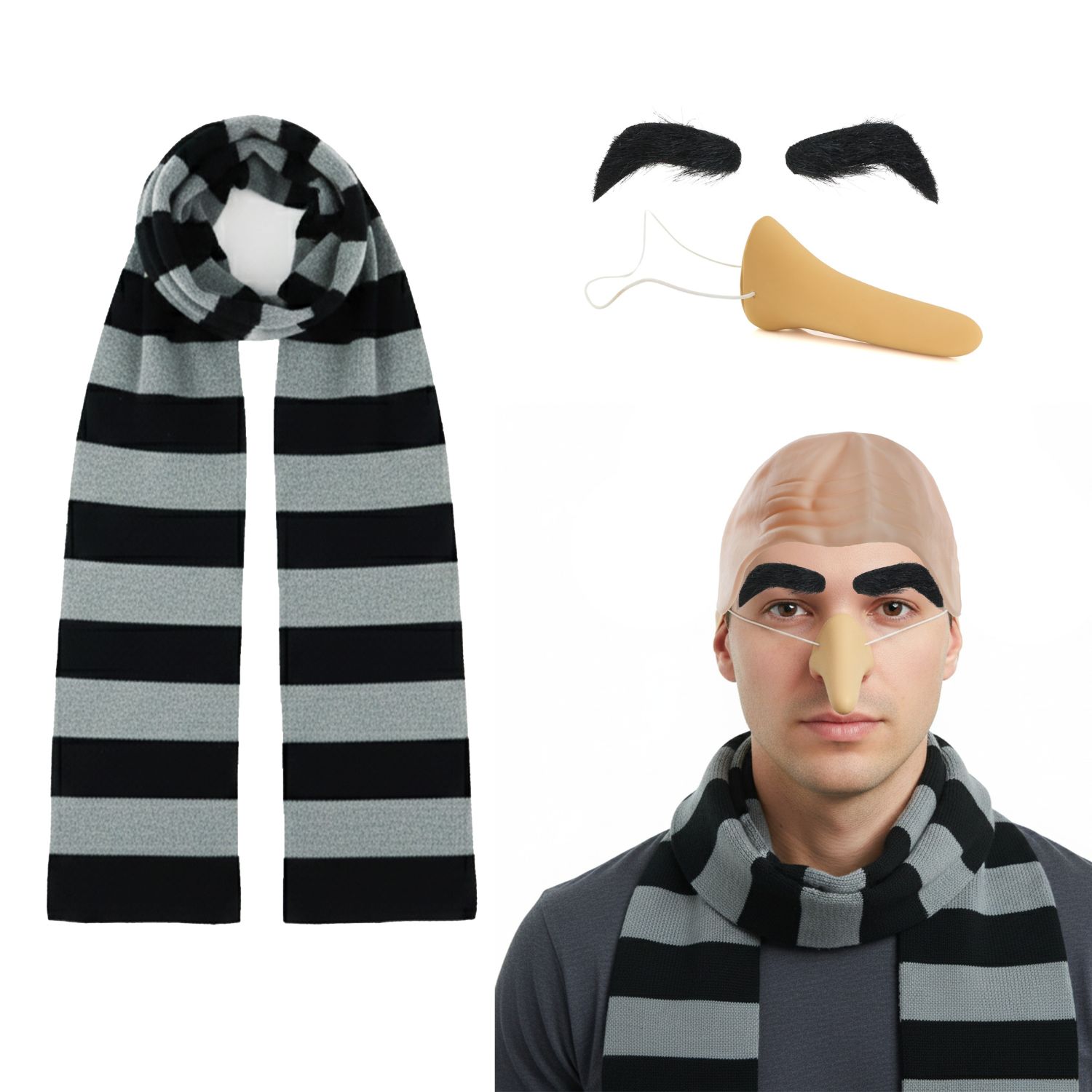 Adults Despicable Villain Costume | 3 Pcs | Eyebrows, Nose & Scarf - I ...