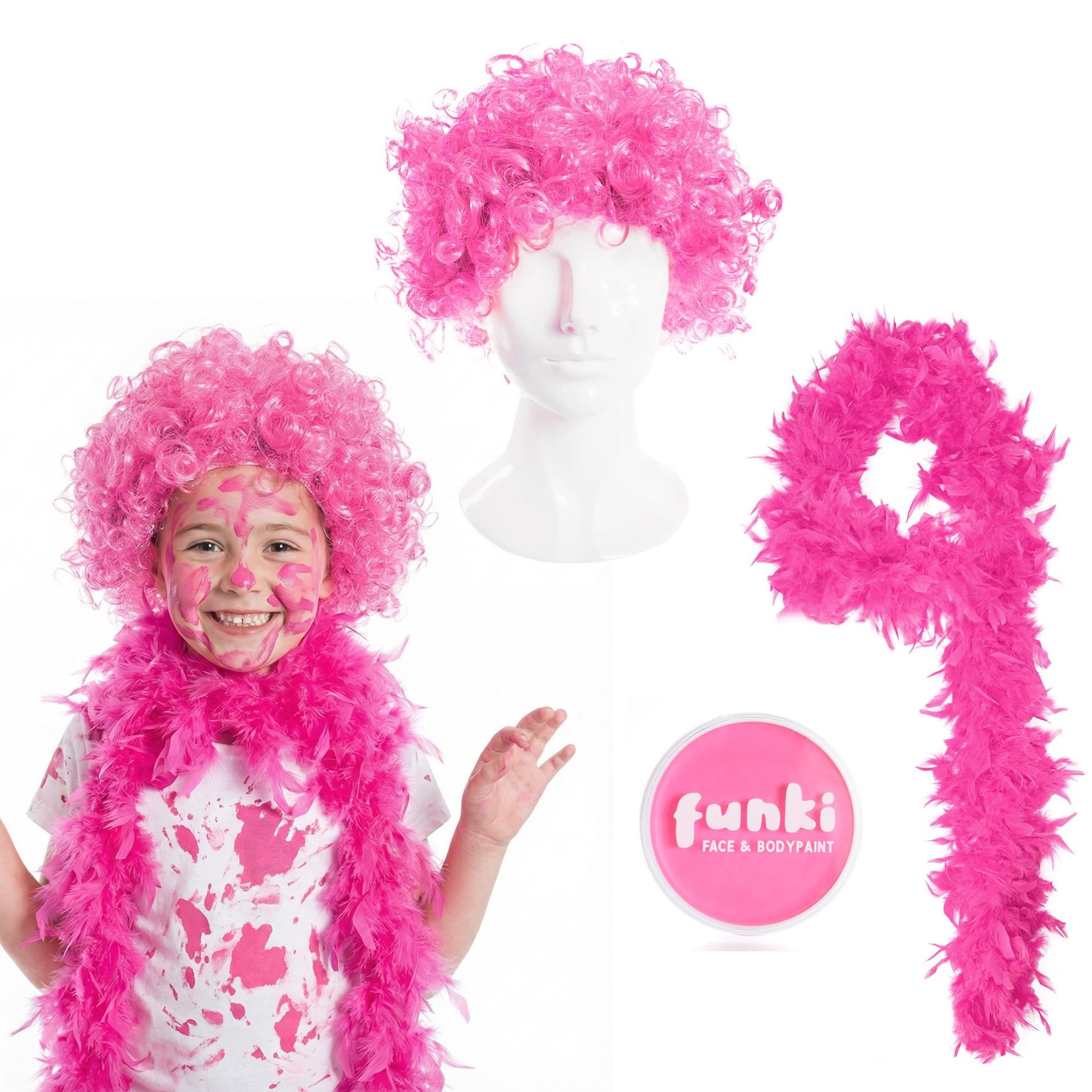 Kids Mr Messy Accessory Set | 3 Pcs | Pink Afro Wig, Feather Boa & Face ...